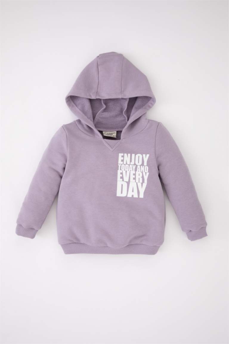 Purple Baby Boy Baby Boy Hooded Printed Sweatshirt with Soft Fluffy ...