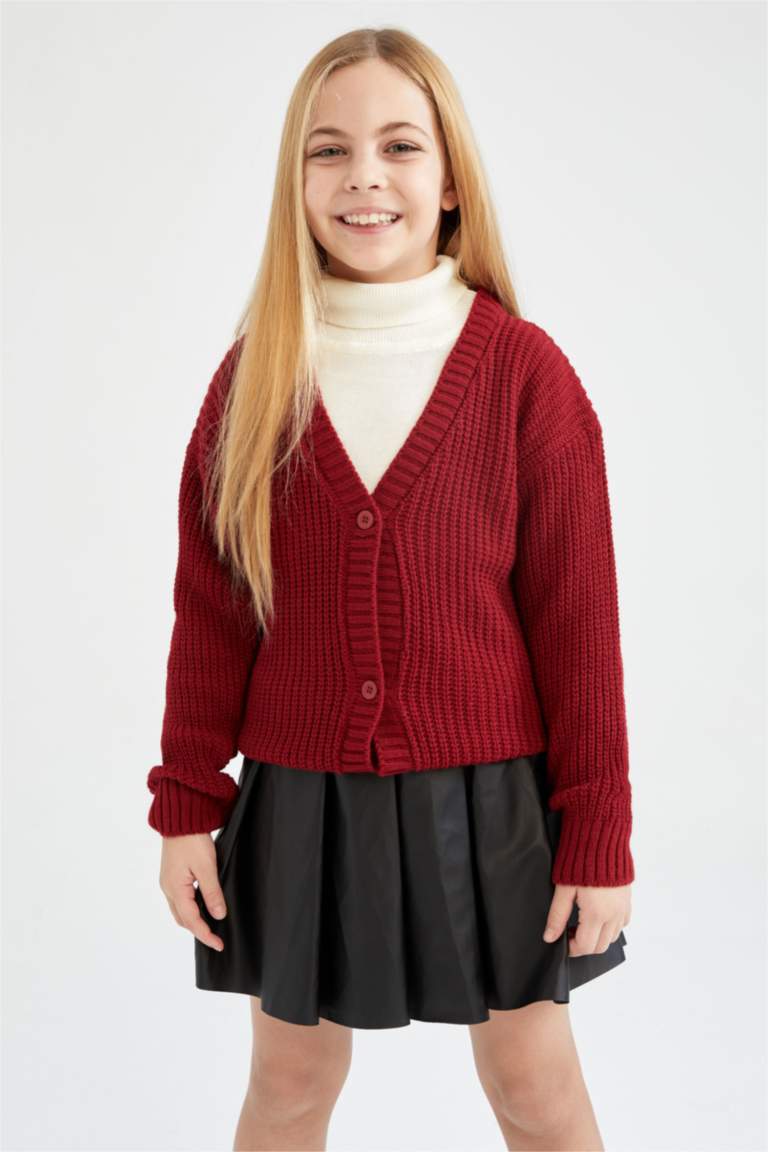 Red GIRLS & TEENS Girls' V Neck Knitwear Cardigan 2683842 | DeFacto