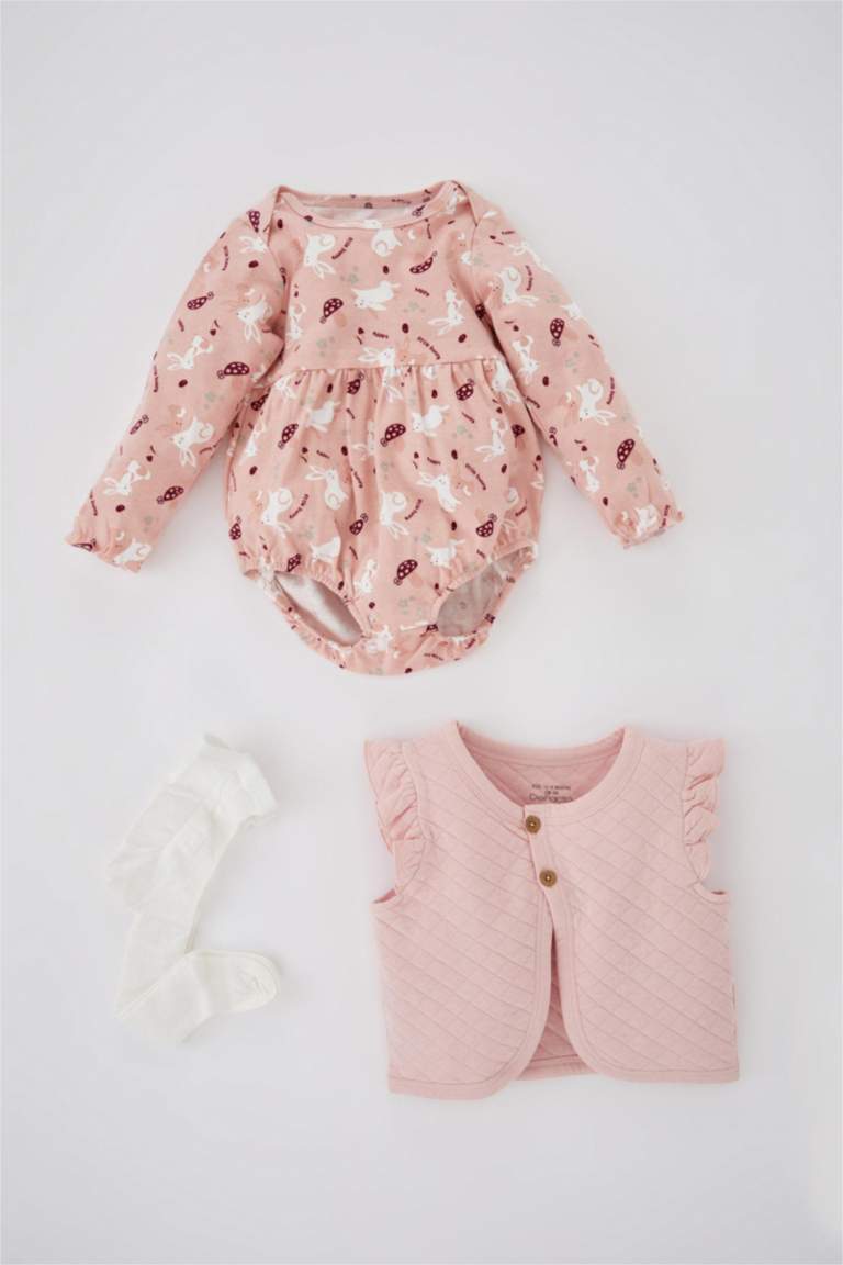 Pink BABY GIRL 3 piece Regular Fit Envelope Neck Set 2683800 | DeFacto
