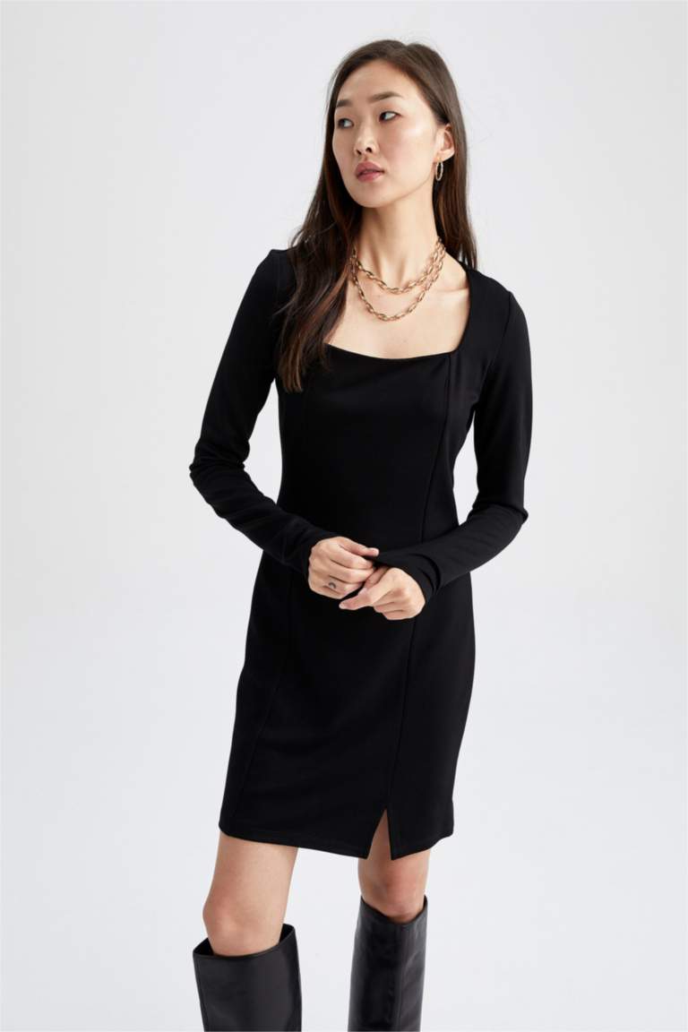 Black WOMAN Bodycon Square Collar Mini Dress 2750701 | DeFacto
