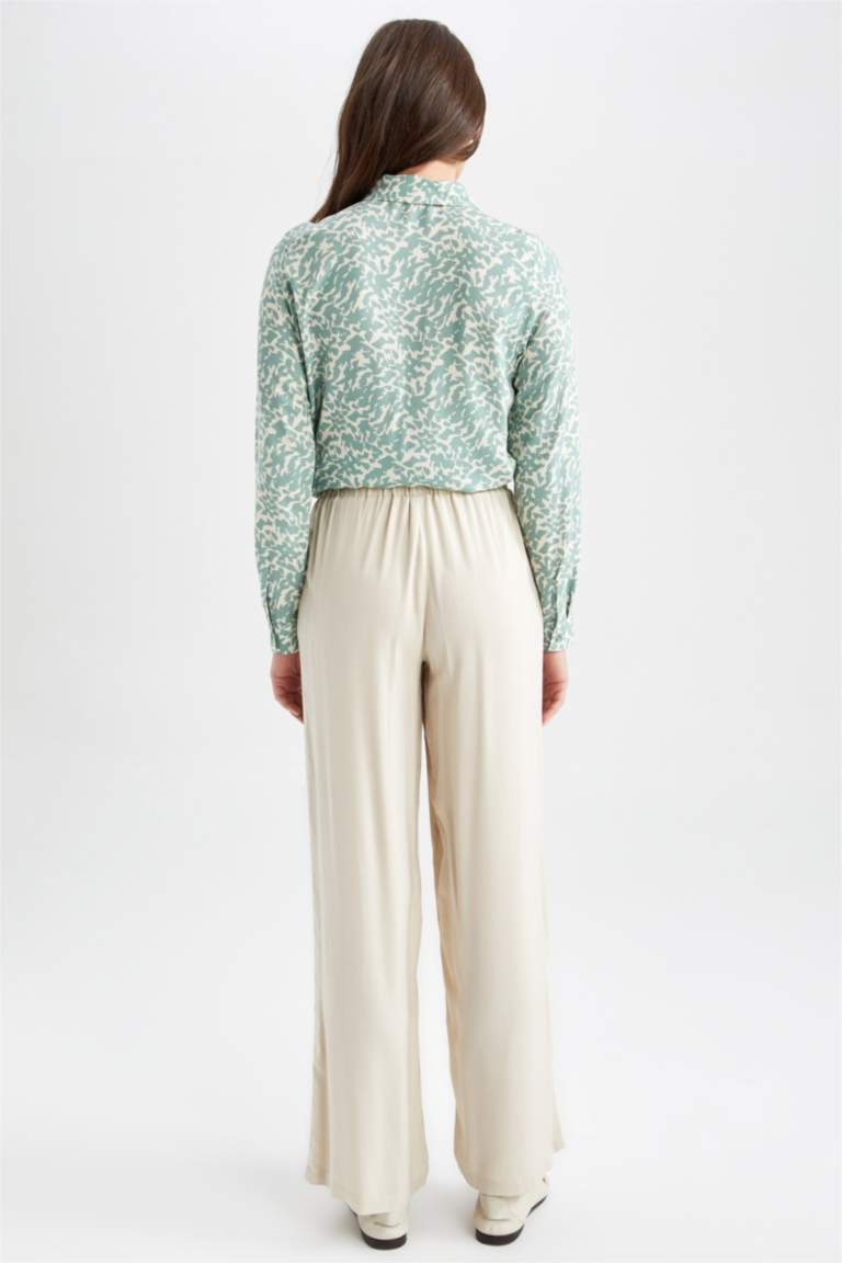 Beige WOMAN Palazzo Viscose Trousers 2702093 | DeFacto