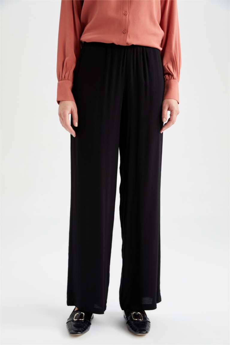 Black WOMAN Palazzo Viscose Trousers 2702094 | DeFacto