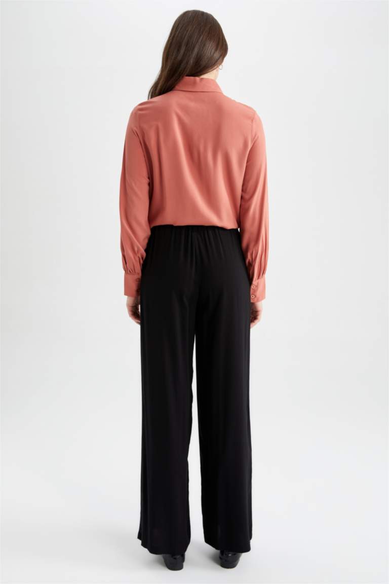 Black WOMAN Palazzo Viscose Trousers 2702094 | DeFacto