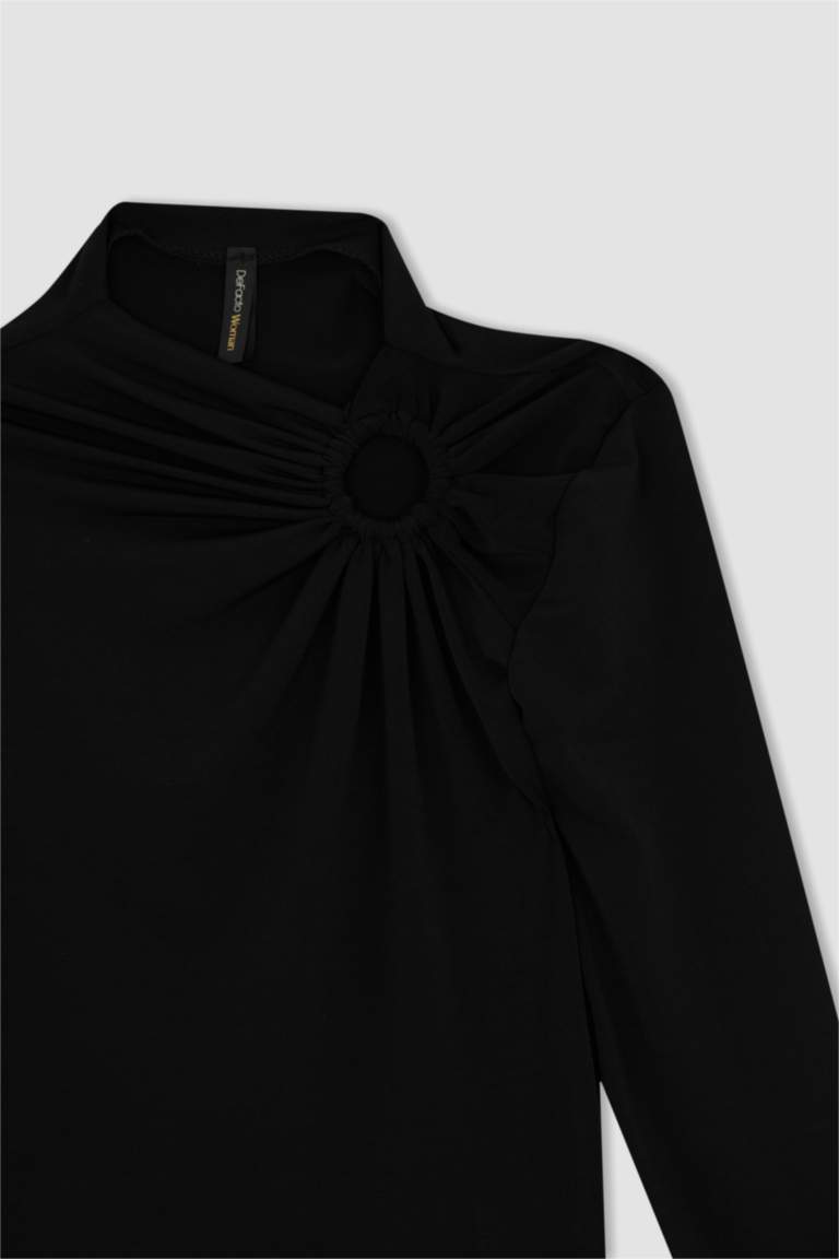 Black WOMAN Slim Fit Half Turtleneck Long Sleeve T-Shirt 2691706 | DeFacto