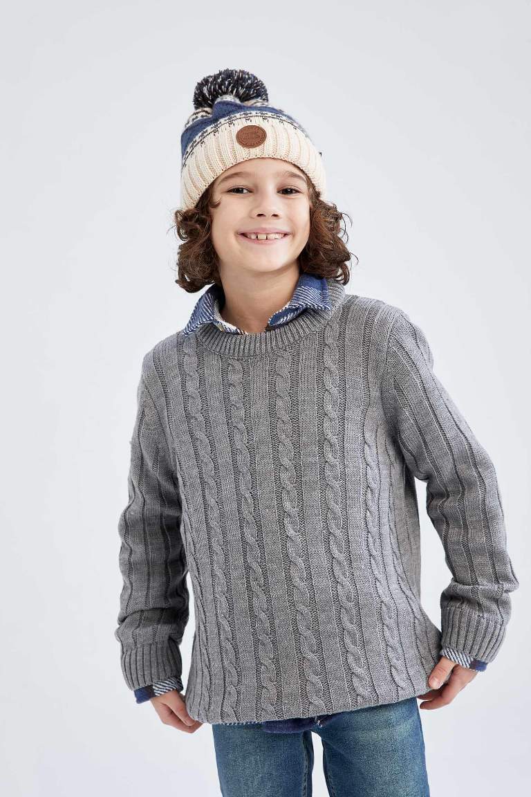 Grey BOYS & TEENS Boy Crew Neck Knitted Pullover 2828681 | DeFacto