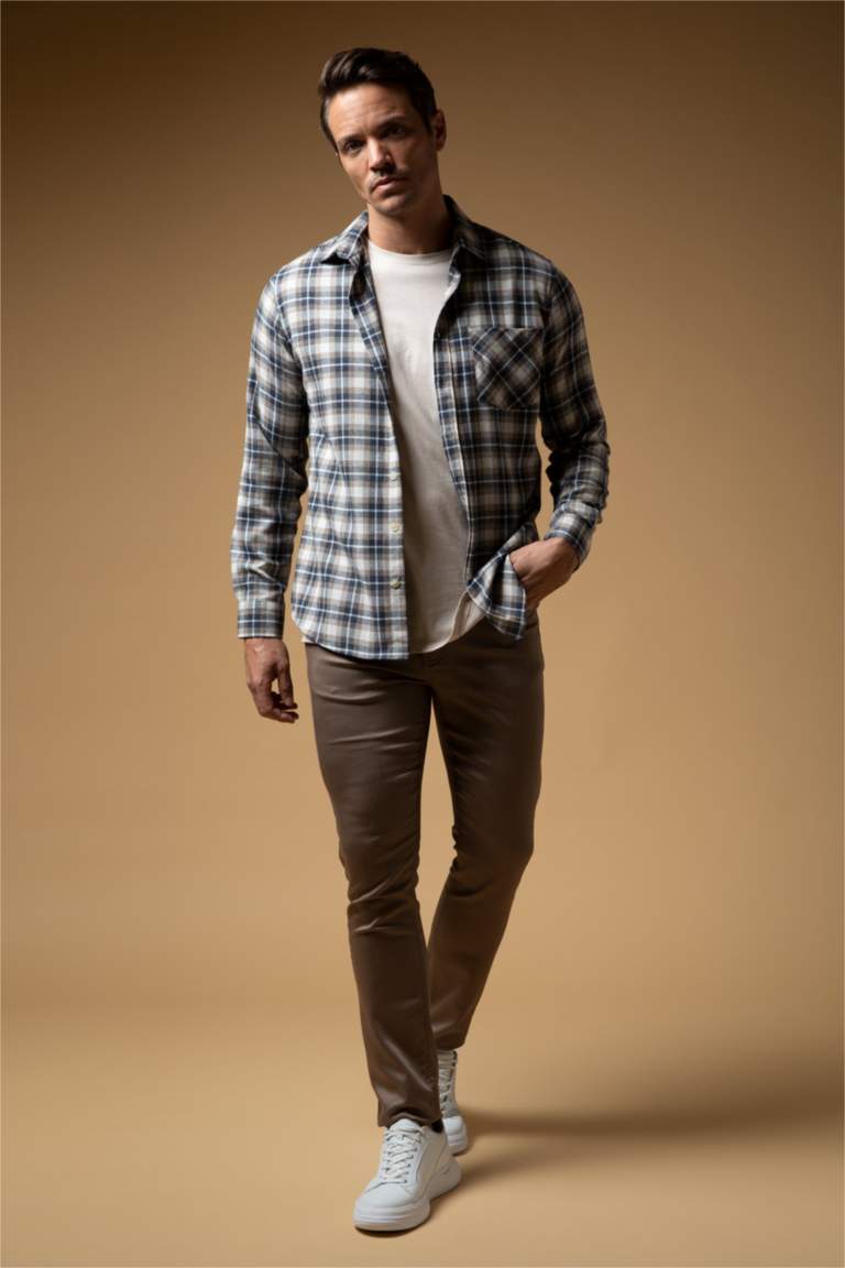 بني رجالي قميص بولو مودرن فيت بأكمام طويلة 2702904 | DeFacto