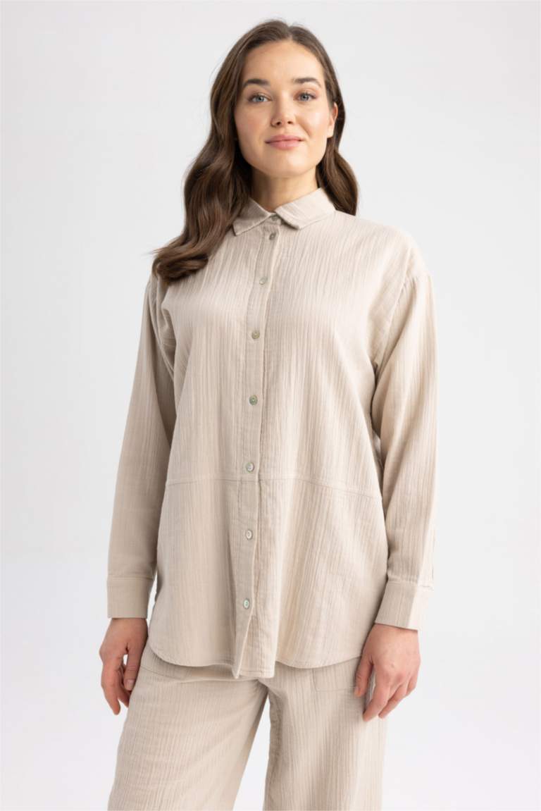 Beige WOMAN Regular Fit Muslin Long Sleeve Tunic 2735068 | DeFacto