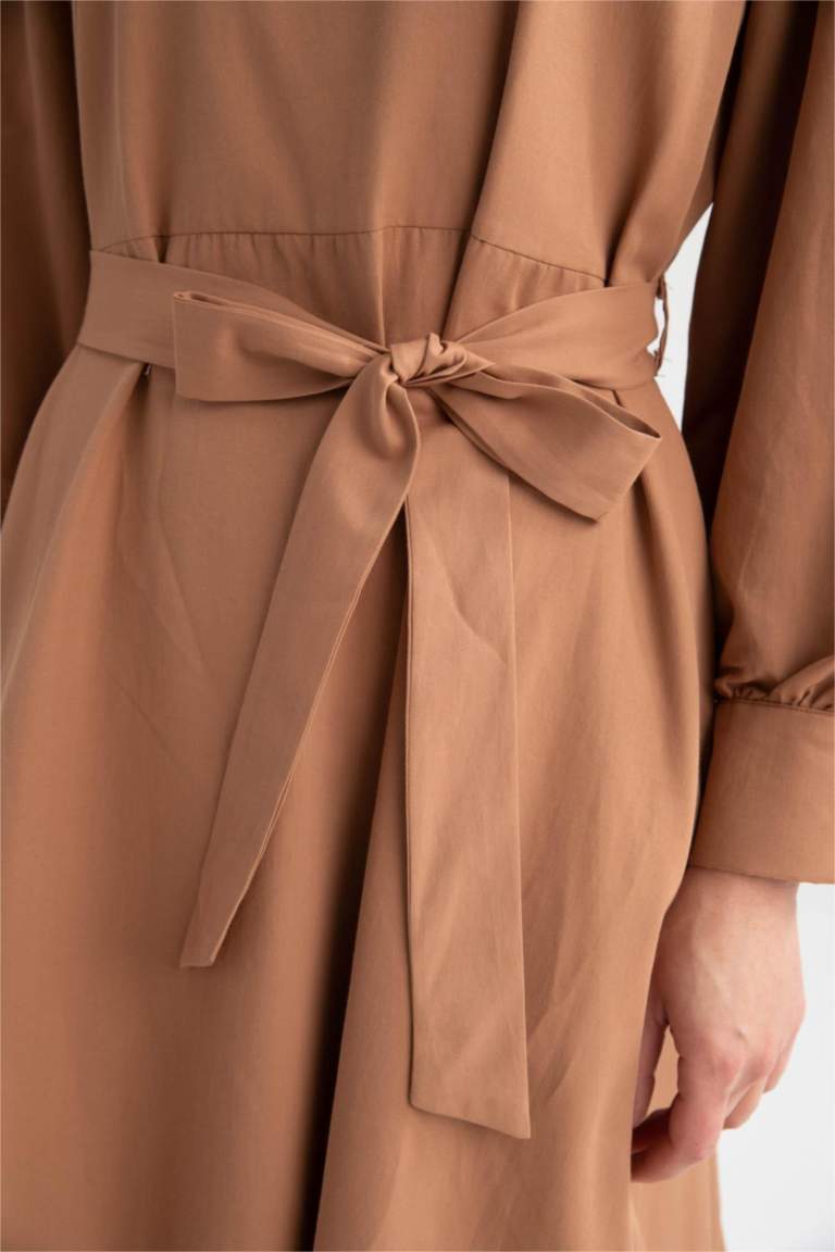 Brown WOMAN A-Line Half Turtleneck Poplin Long Sleeve Dress 2723237 ...