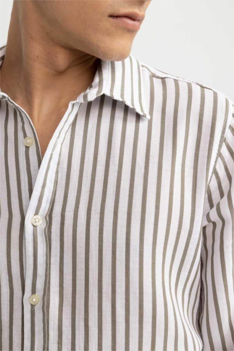 Хаки Мужчины Рубашка приталенного кроя с длинным рукавом 2744982 | DeFacto