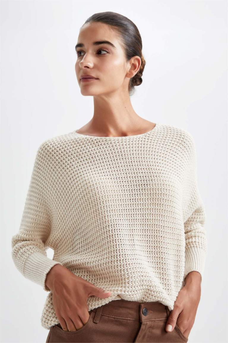 Beige WOMAN Oversize Fit Crew Neck Thessaloniki Fabric Pullover 2719300 ...