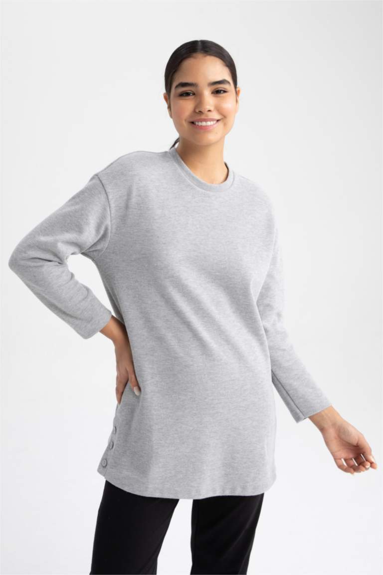 Grey WOMAN Relax Fit Thessaloniki Fabric Crew Neck Long Sleeve Tunic ...