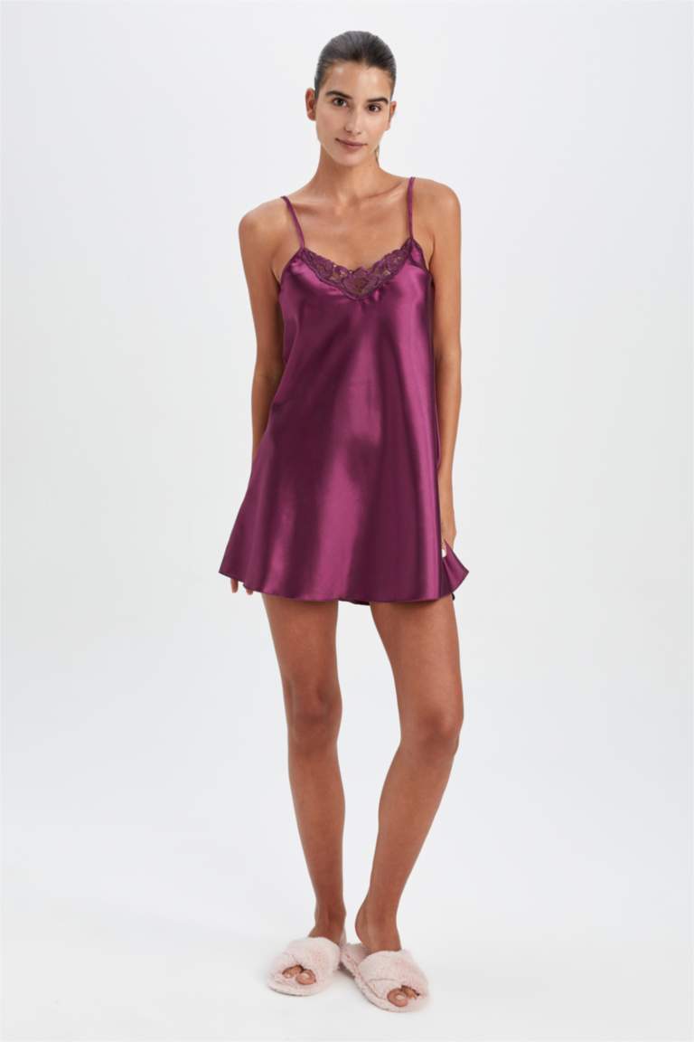 Mor Kadın Fall in Love Regular Fit V Yaka Askılı Saten Gecelik 2723642 ...