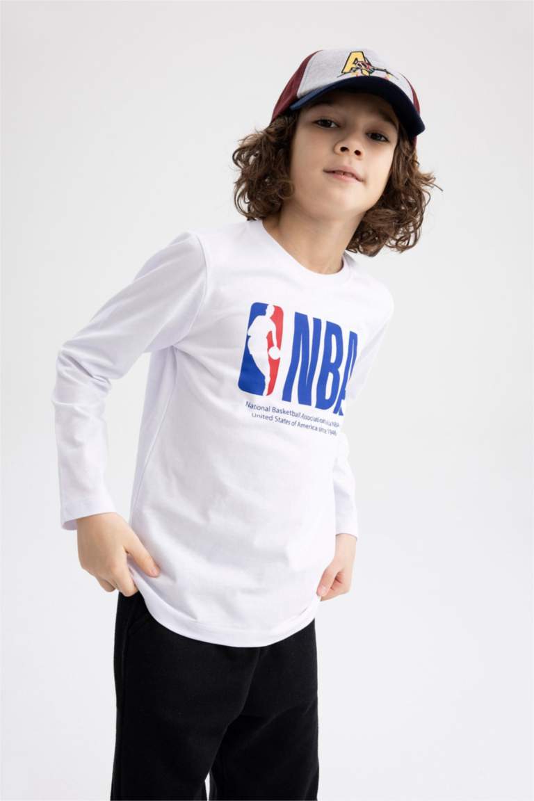 White BOYS & TEENS Boys' Defacto Fit NBA Regular Fit Crew Neck Long ...