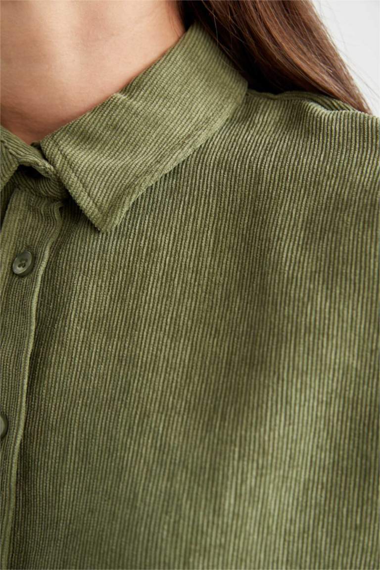 Green Woman Relax Fit Shirt Collar Basic Corduroy Shirt Tunic 2735070 ...