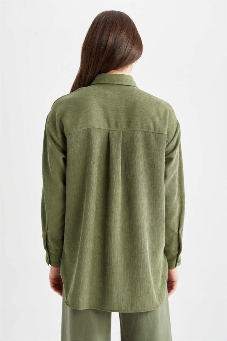 Green Woman Relax Fit Shirt Collar Basic Corduroy Shirt Tunic 2735070 ...