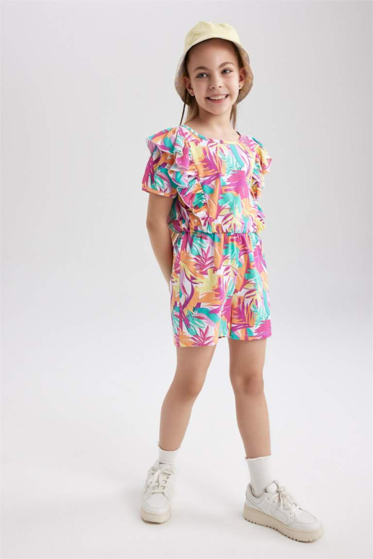 White GIRLS & TEENS Girl Patterned Short Sleeve Jumpsuit 2772020 | DeFacto