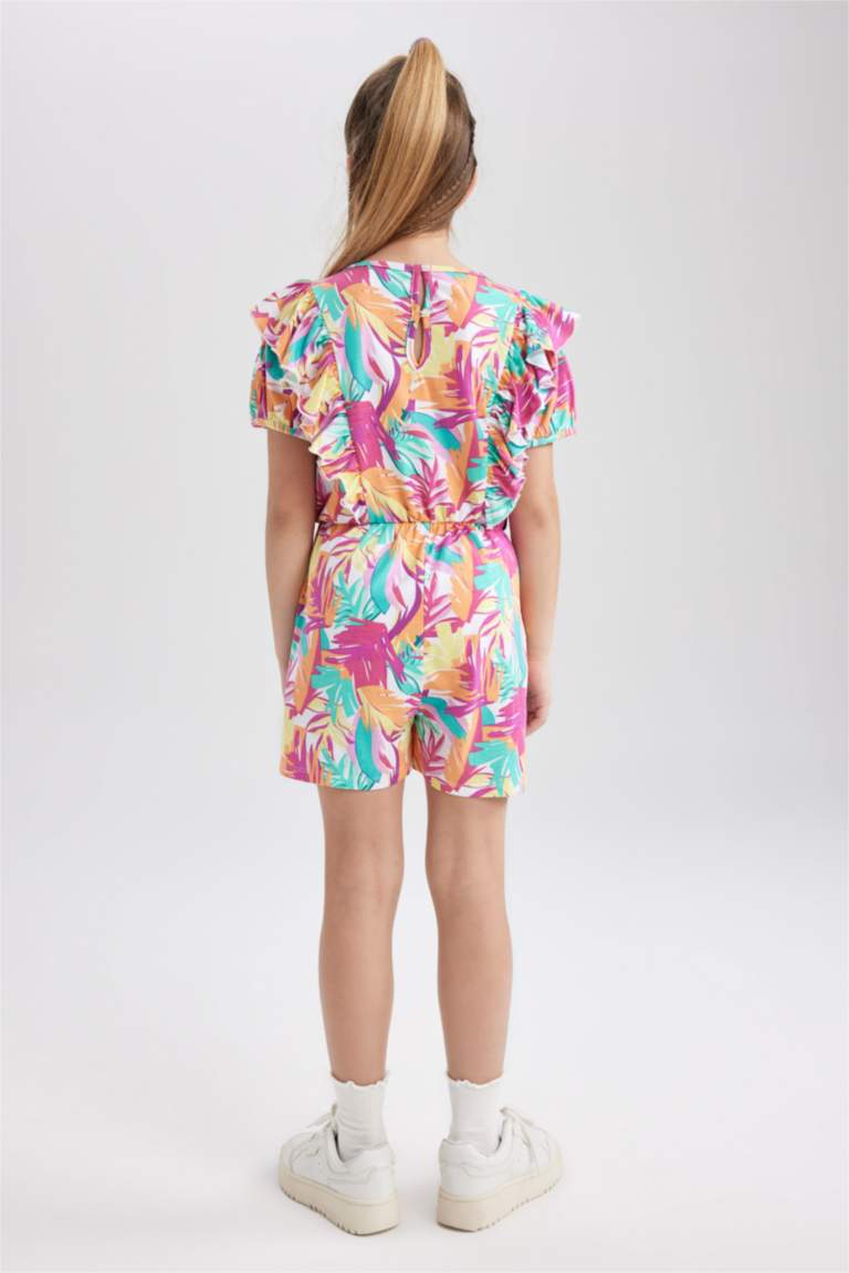 White GIRLS & TEENS Girl Patterned Short Sleeve Jumpsuit 2772020 | DeFacto