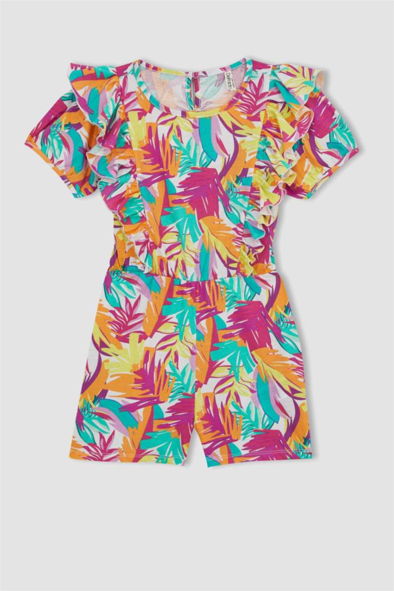 White GIRLS & TEENS Girl Patterned Short Sleeve Jumpsuit 2772020 | DeFacto