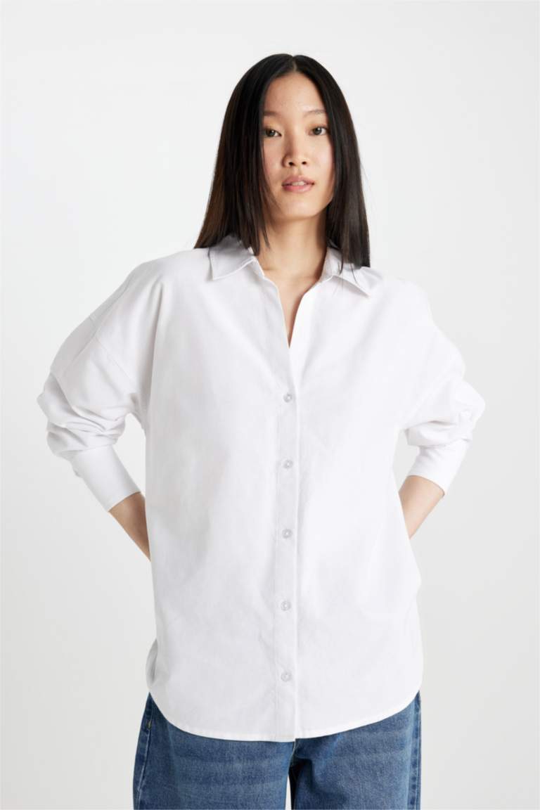 White WOMAN Oversize Fit Shirt Collar Oxford Long Sleeve Shirt 3054859 ...