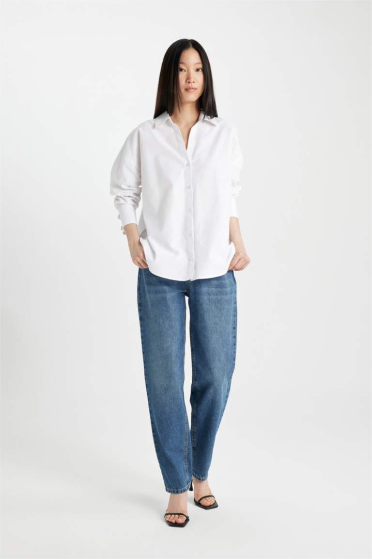 White WOMAN Oversize Fit Shirt Collar Oxford Long Sleeve Shirt 3054859 ...