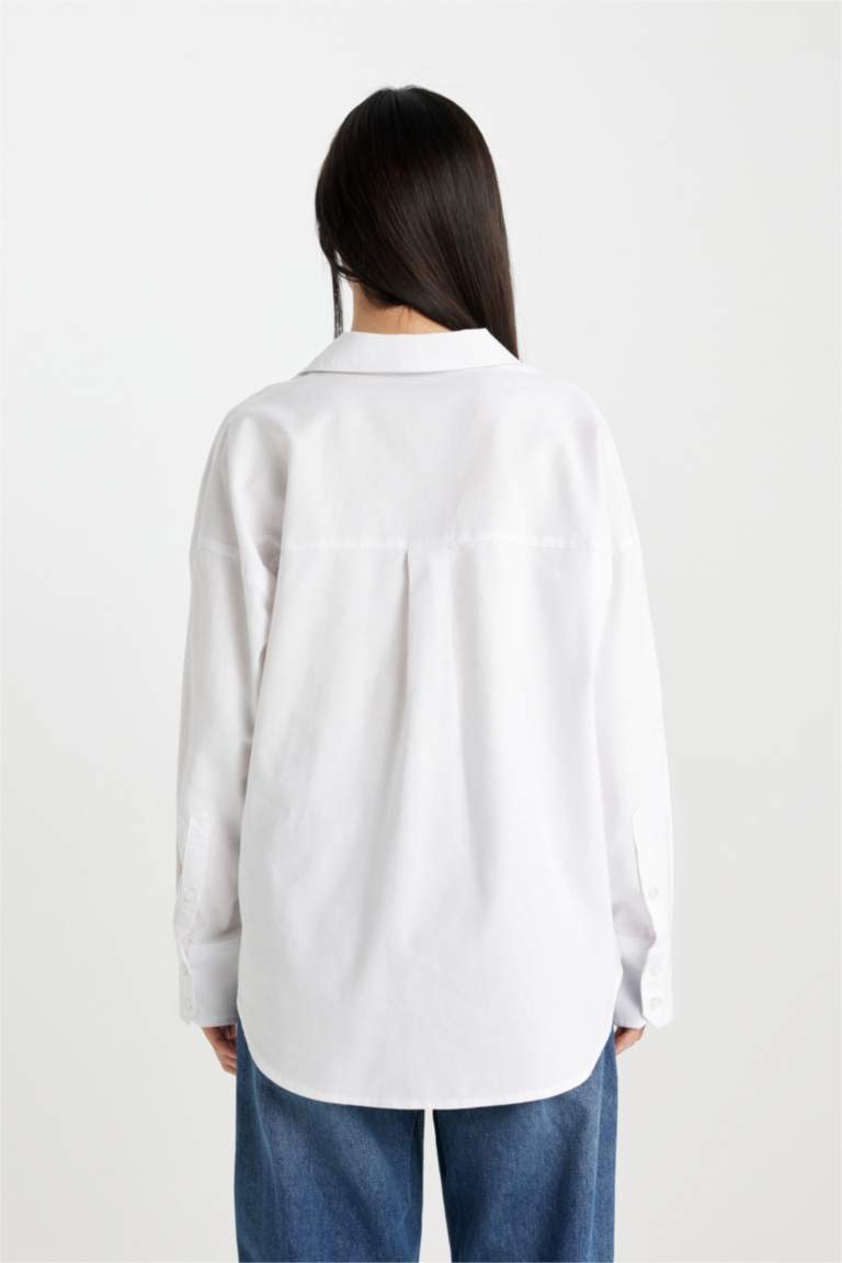 White WOMAN Oversize Fit Shirt Collar Oxford Long Sleeve Shirt 3054859 ...