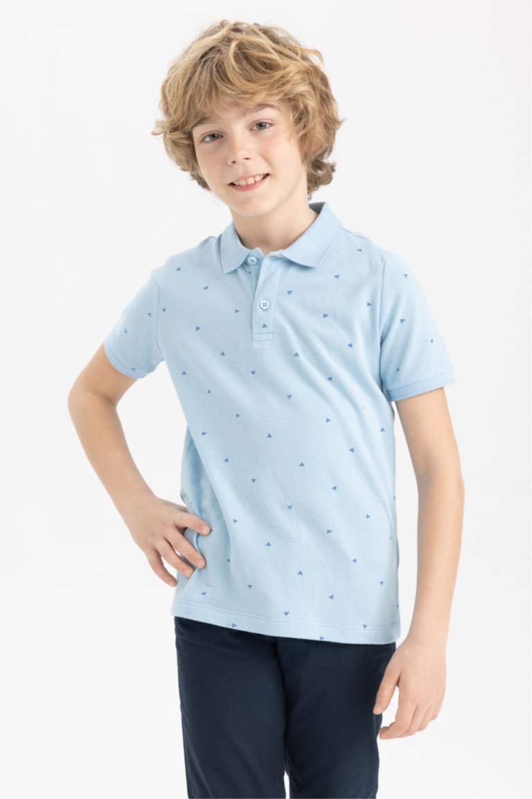 Blue BOYS & TEENS Boy Regular Fit Polo Neck Pique Short Sleeved Polo T ...