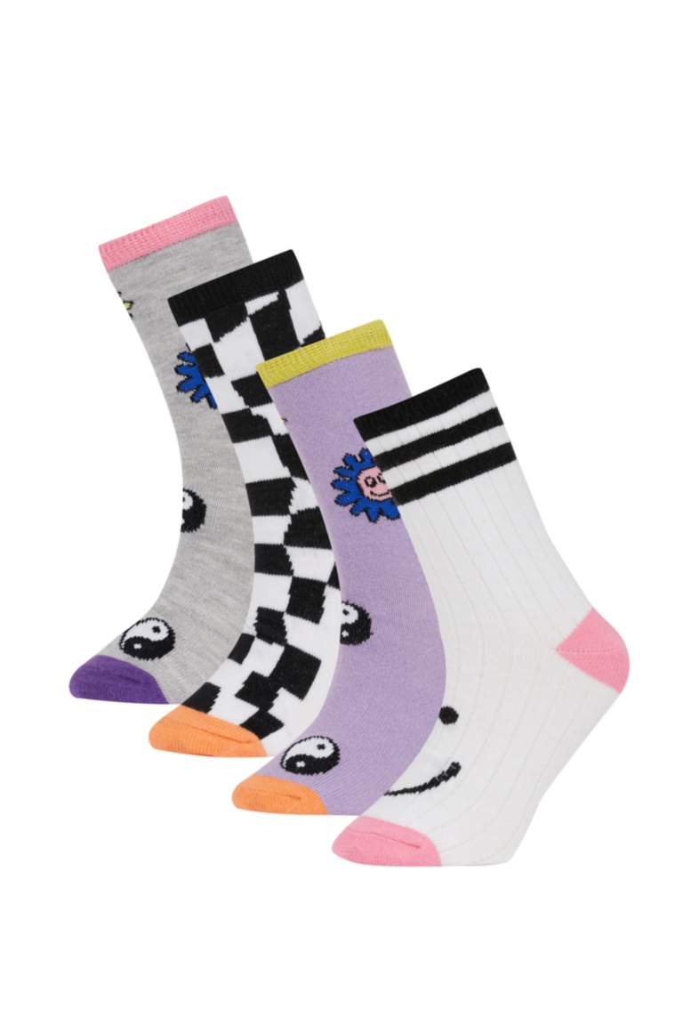 Mixed Color Girls & Teens Girl 4-Pack Cotton Long Socks 2779814 | DeFacto