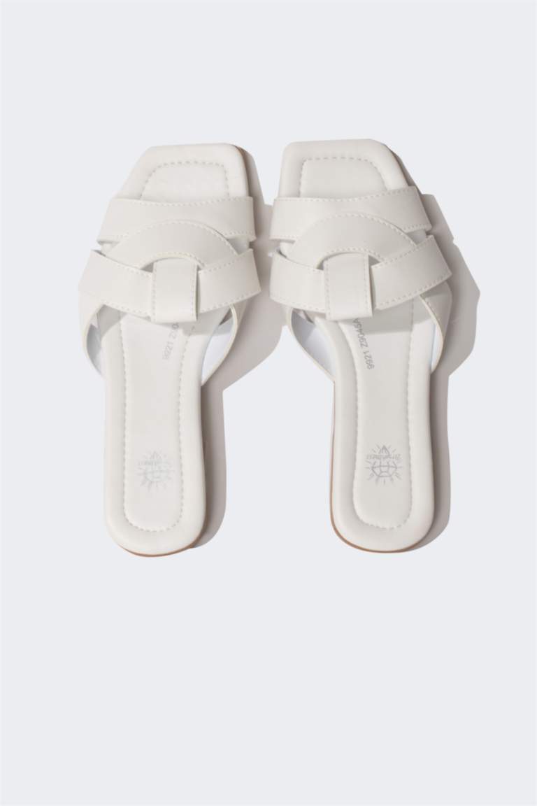 White WOMAN Women Flat Sole Single Band Faux Leather Slippers 2763621 ...