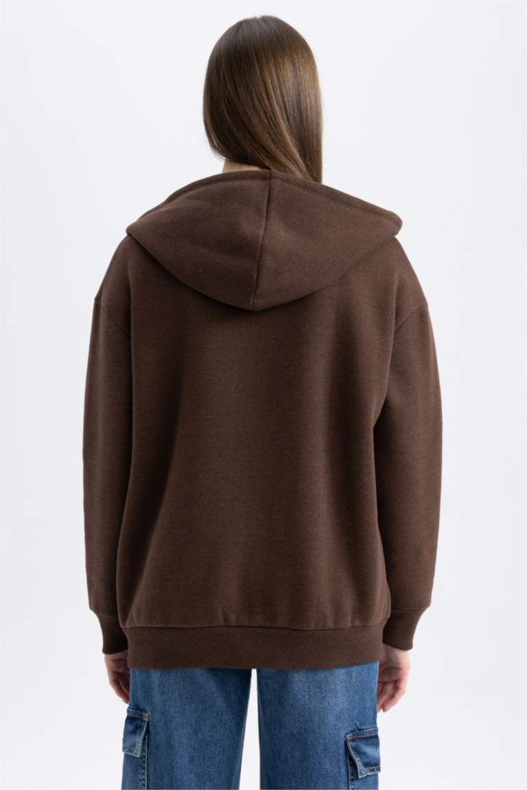 Kahve Kadın Oversize Fit Kapüşonlu Fermuarlı Basic Sweatshirt 2742883 | DeFacto
