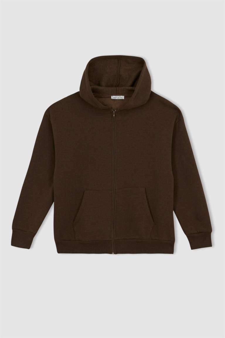 Kahve Kadın Oversize Fit Kapüşonlu Fermuarlı Basic Sweatshirt 2742883 | DeFacto