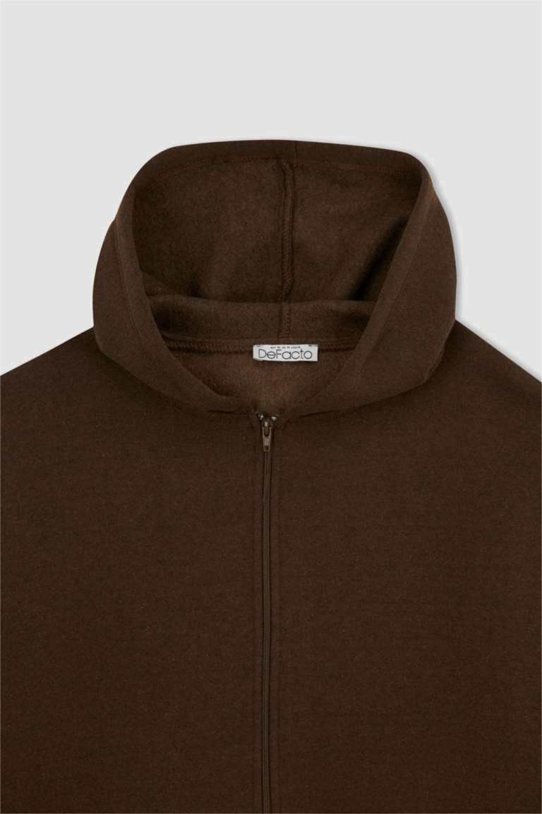 Kahve Kadın Oversize Fit Kapüşonlu Fermuarlı Basic Sweatshirt 2742883 | DeFacto