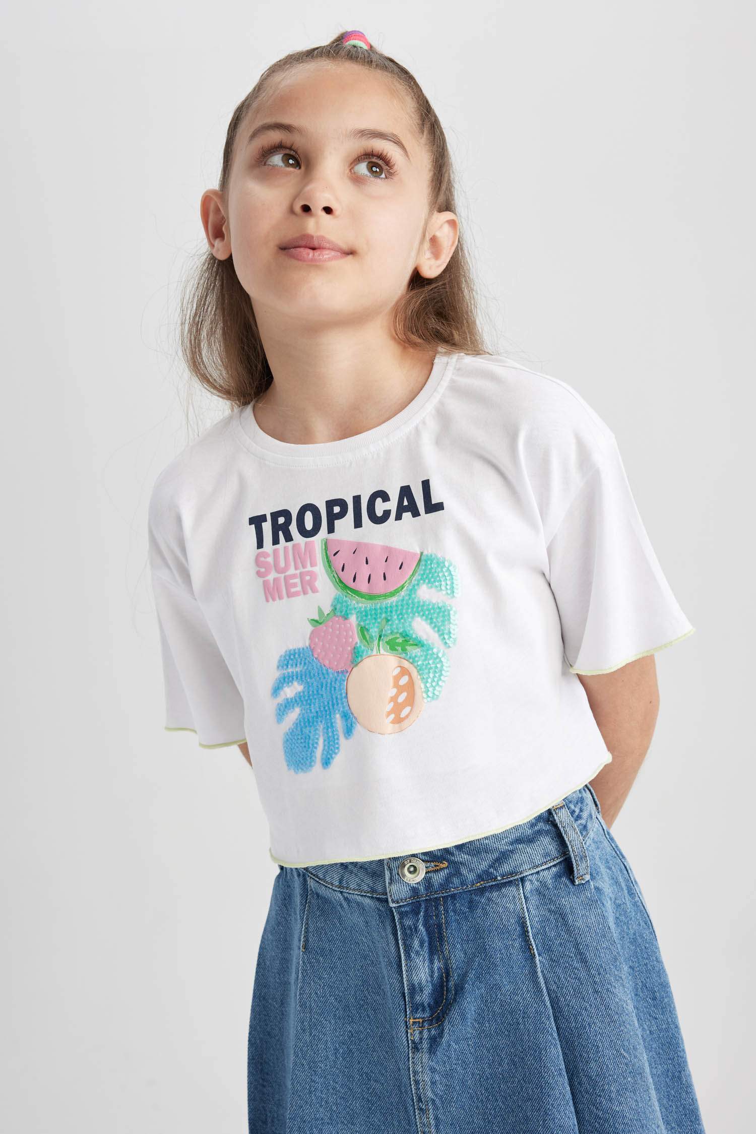 White GIRLS & TEENS Crop Short Sleeve T-shirt 2804503 | DeFacto