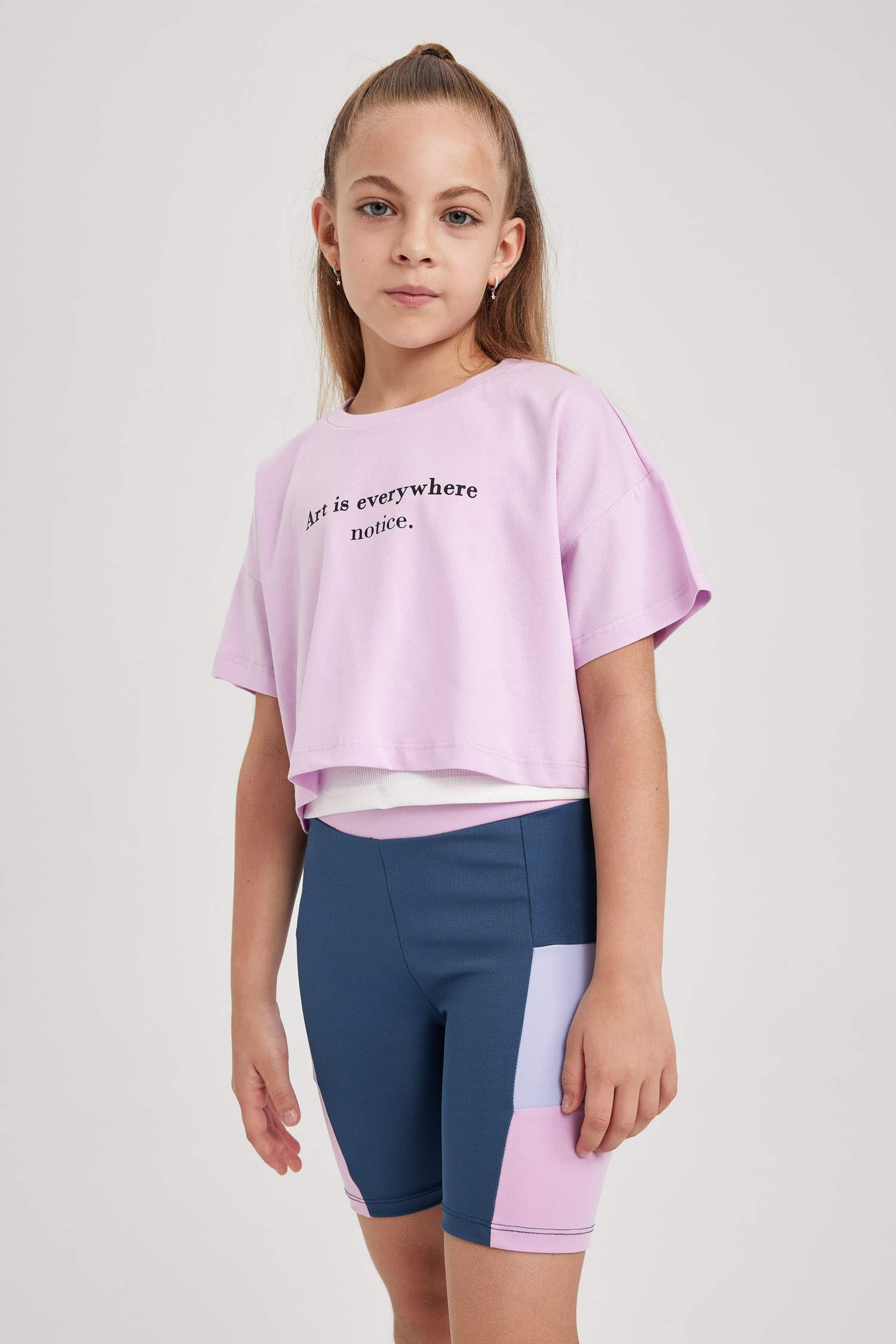 Mor Kız Çocuk - Genç Kız Kız Çocuk Baskılı Kısa Kollu Tişört Atlet 2'li ...