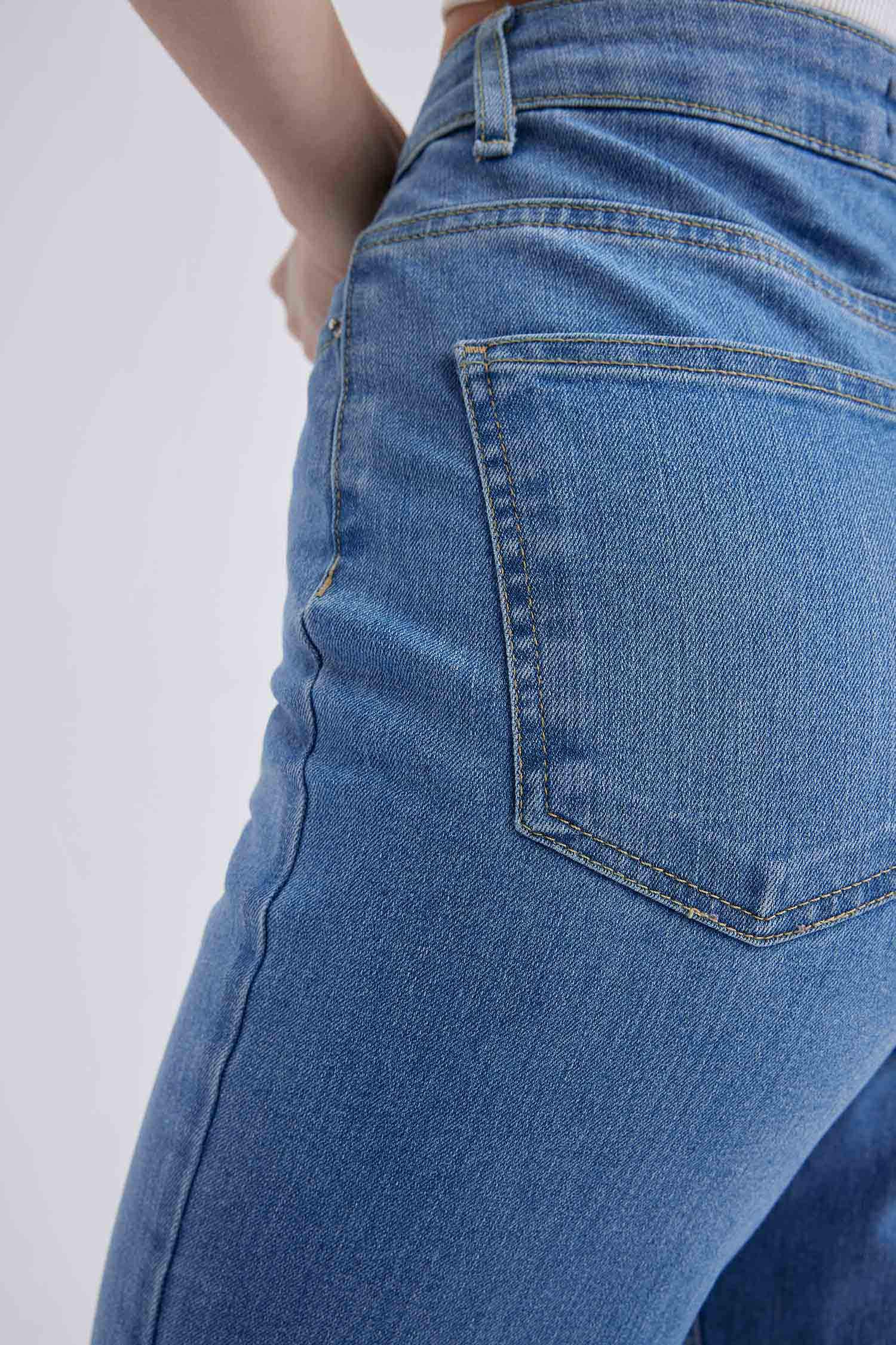 Bleu Clair FEMME Pantalon Jean Slim Flare Fit Taille Haute Jambe ...