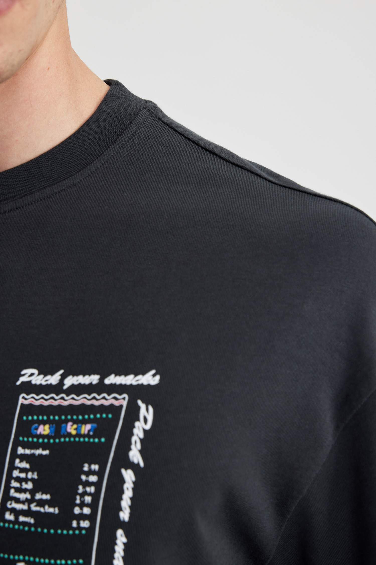 Antrasit Erkek Comfort Fit Bisiklet Yaka Baskılı %100 Pamuk Tişört ...