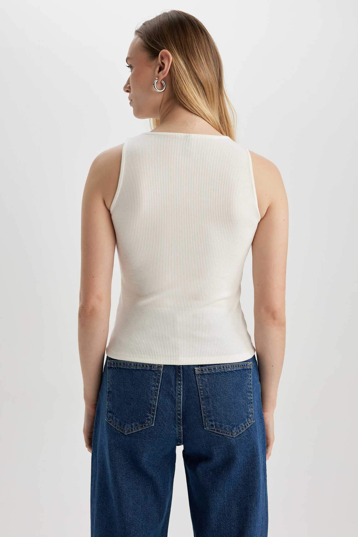 Ecru Woman Slim Fit Crew Neck Ribbed Camisole Singlet 2792294 | DeFacto