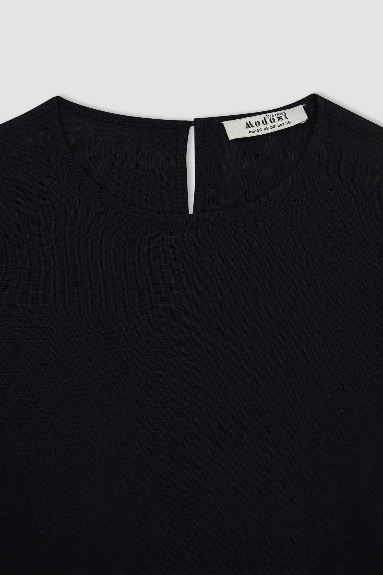 Black WOMAN Regular Fit Crew Neck Viscose Long Sleeve Dress 2821649 ...