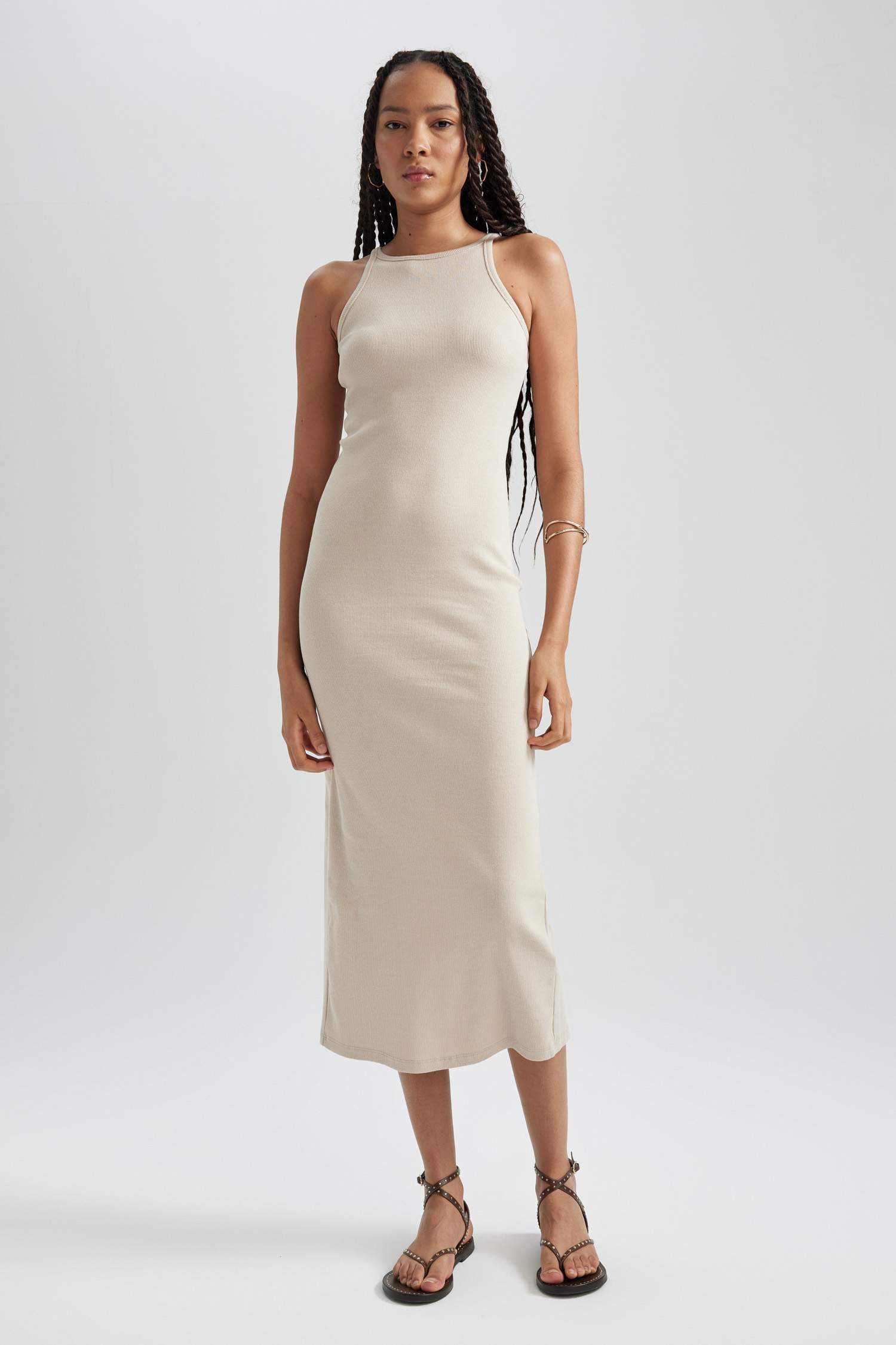 Beige Woman Bodycon Halter Collar Camisole Maxi Dress 2927343 | DeFacto