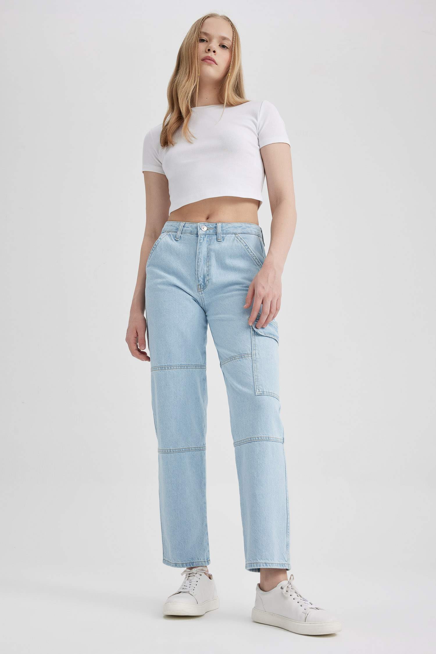 Blue Woman Cargo Fit Jean Long Cotton Trousers 2825272 | DeFacto