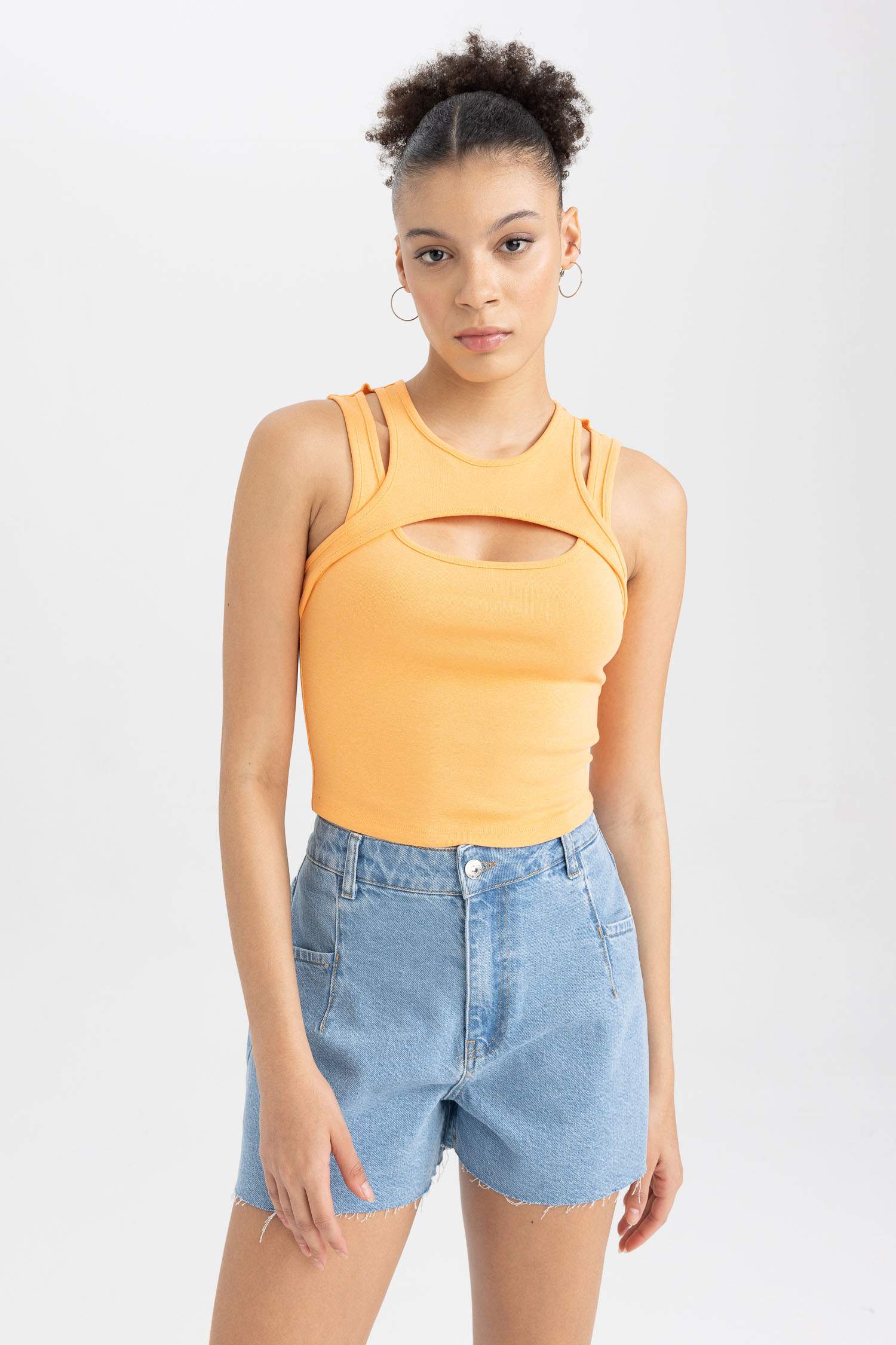 Orange Woman Coool Fitted Ribbed Camisole Singlet 2828002 | DeFacto