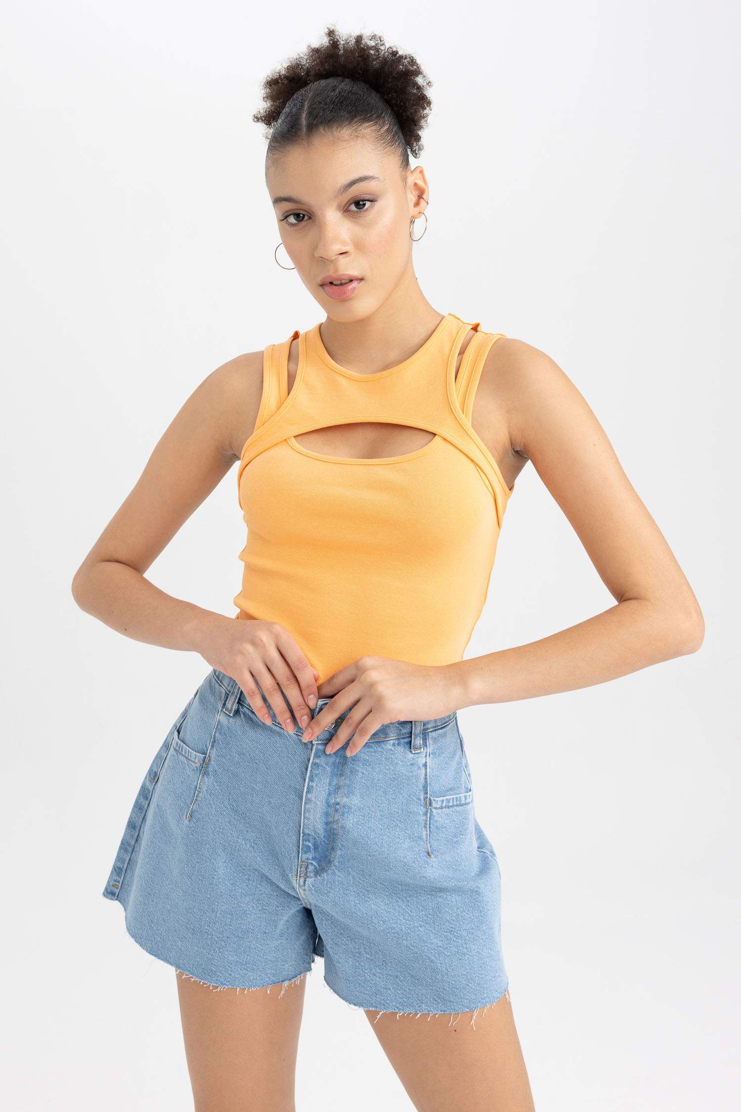 Orange Woman Coool Fitted Ribbed Camisole Singlet 2828002 | DeFacto