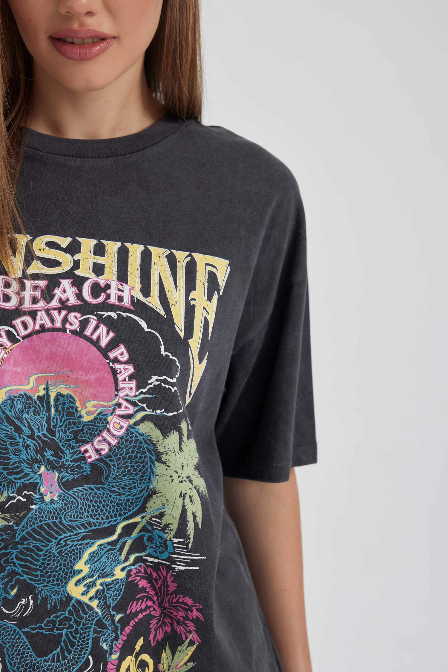 Anthrazit Damen Oversize Fit T-Shirt 2848832 | DeFacto