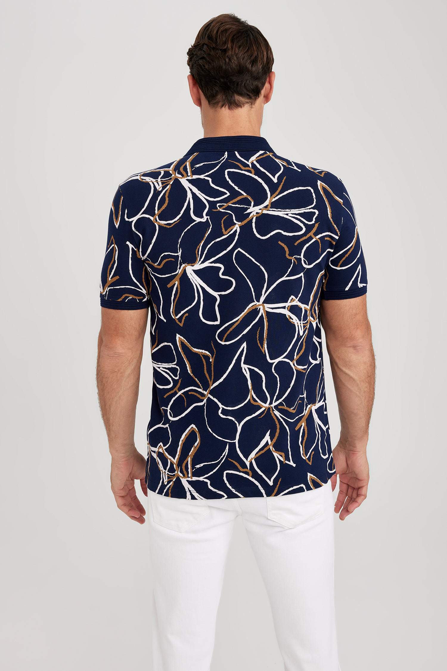 Navy MAN Slim Fit Polo Collar Printed Pique Polo T-Shirt 2851703 | DeFacto