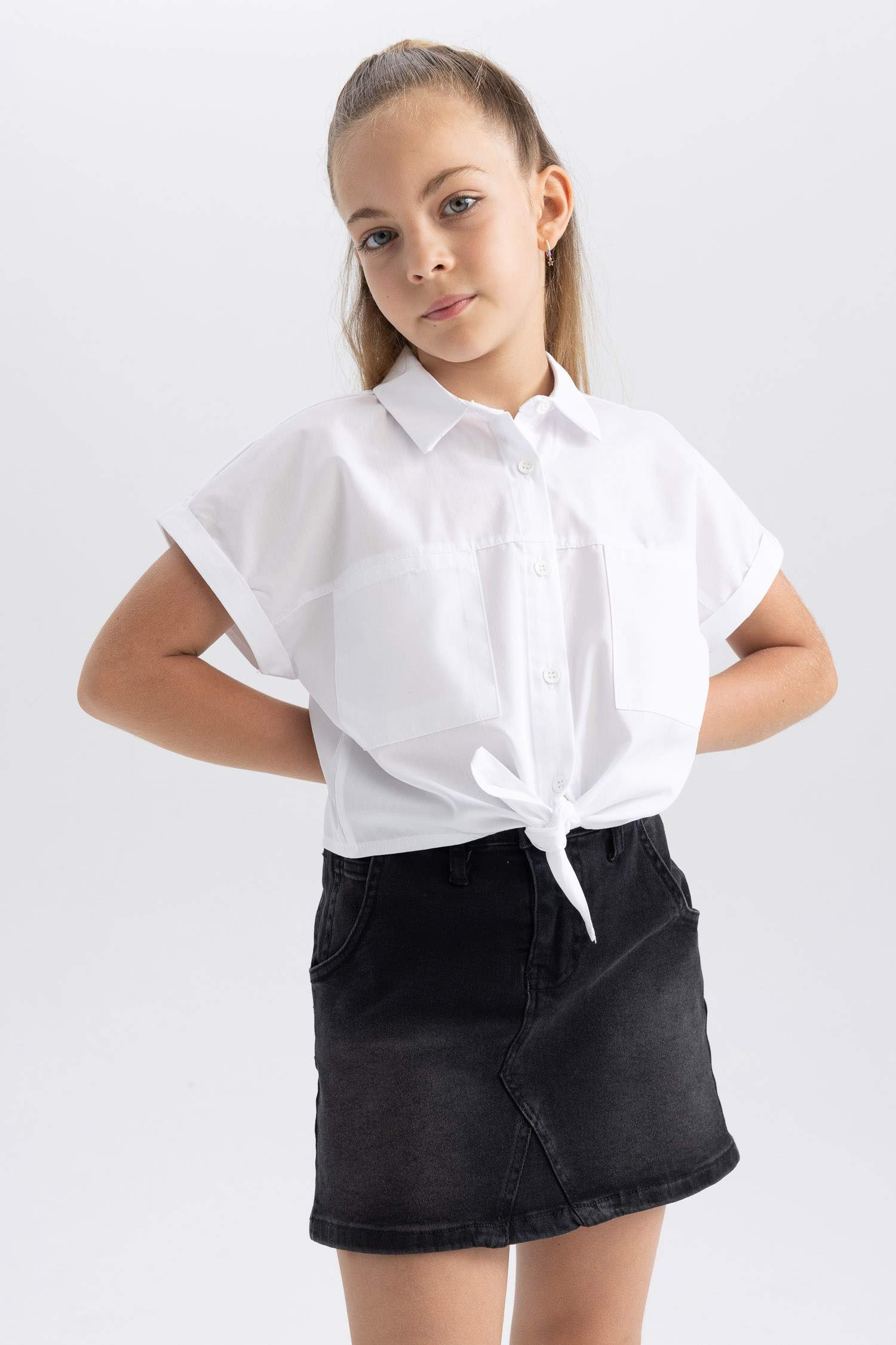 White Girls Teens Crop Short Sleeve Shirt 2854601 Defacto