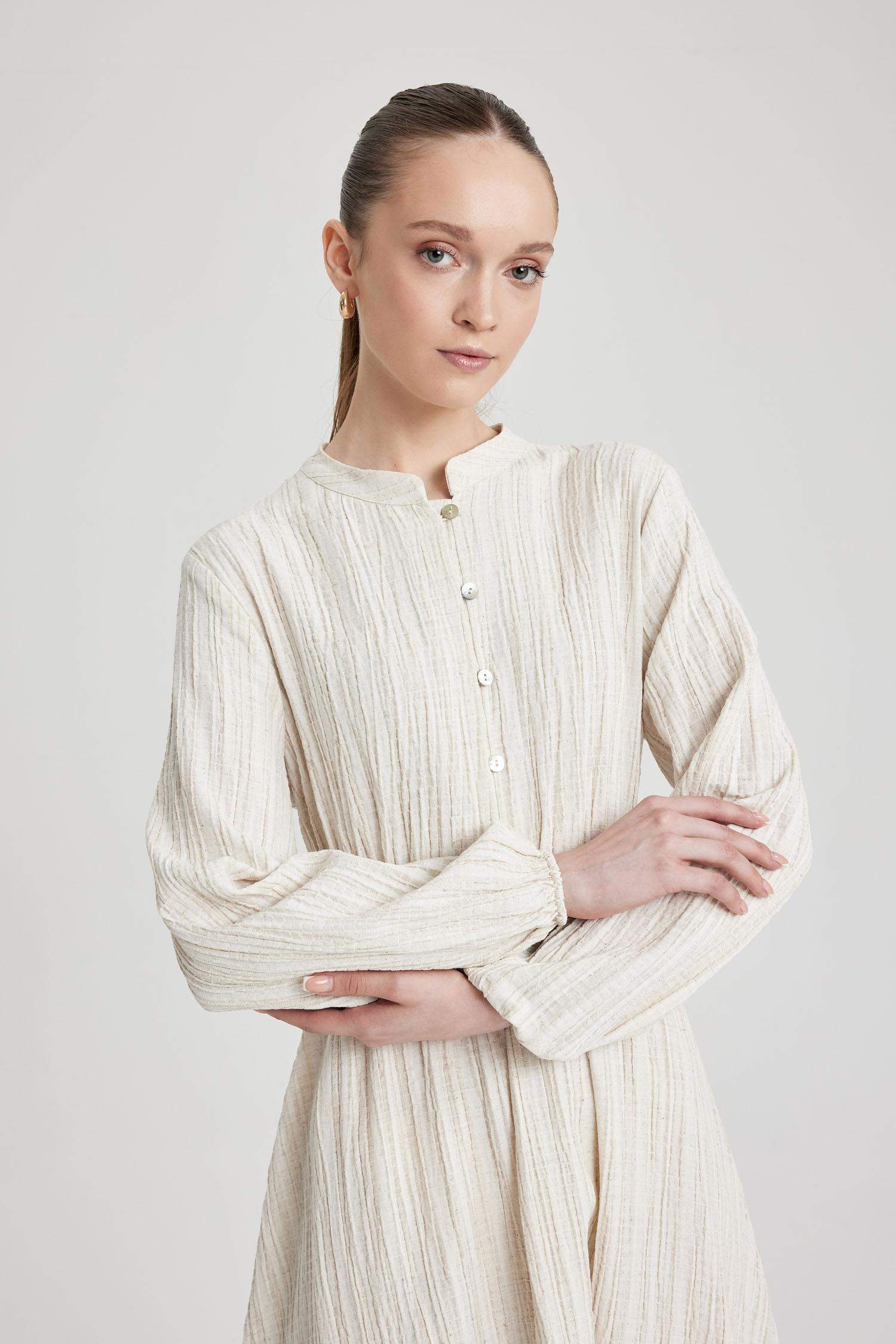 Bej Kadın Müslin Uzun Kollu Uzun Kollu Elbise 2901861 | DeFacto