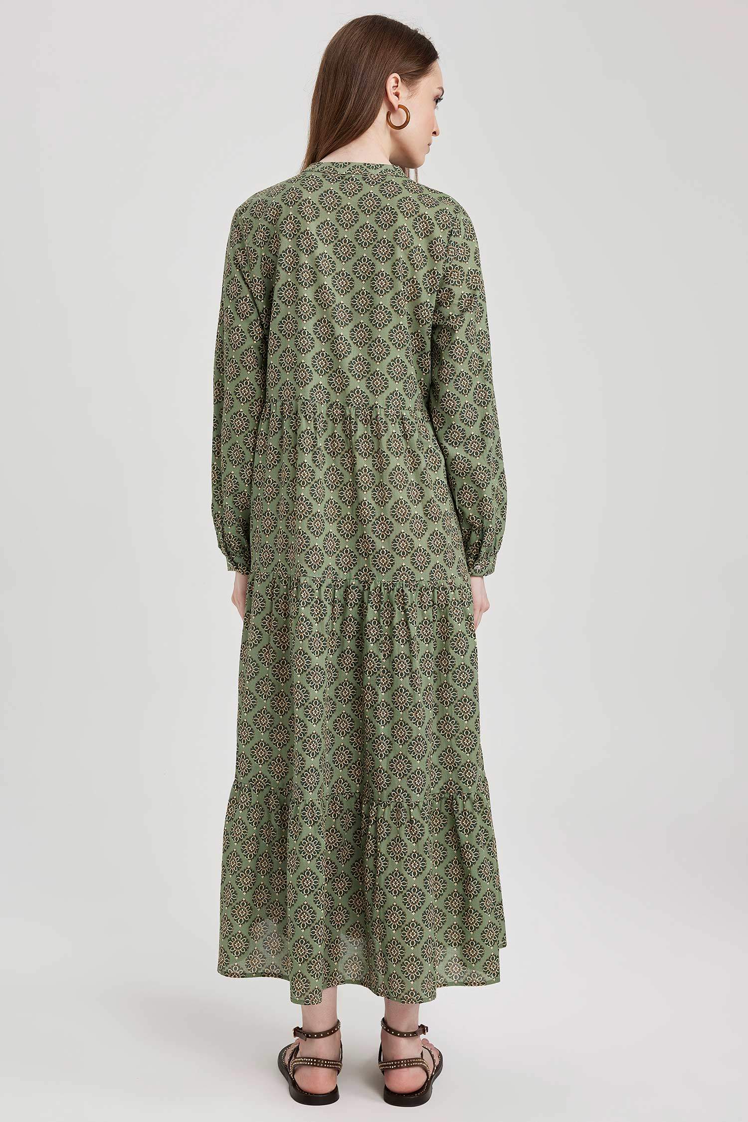 Yeşil Kadın Uzun Kollu %100 Pamuk Elbise 2897005 | DeFacto