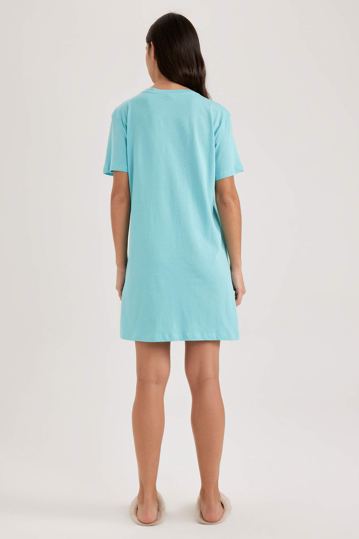 Turquoise Woman Fall in Love Regular Fit Crew Neck Dress 2891640 | DeFacto