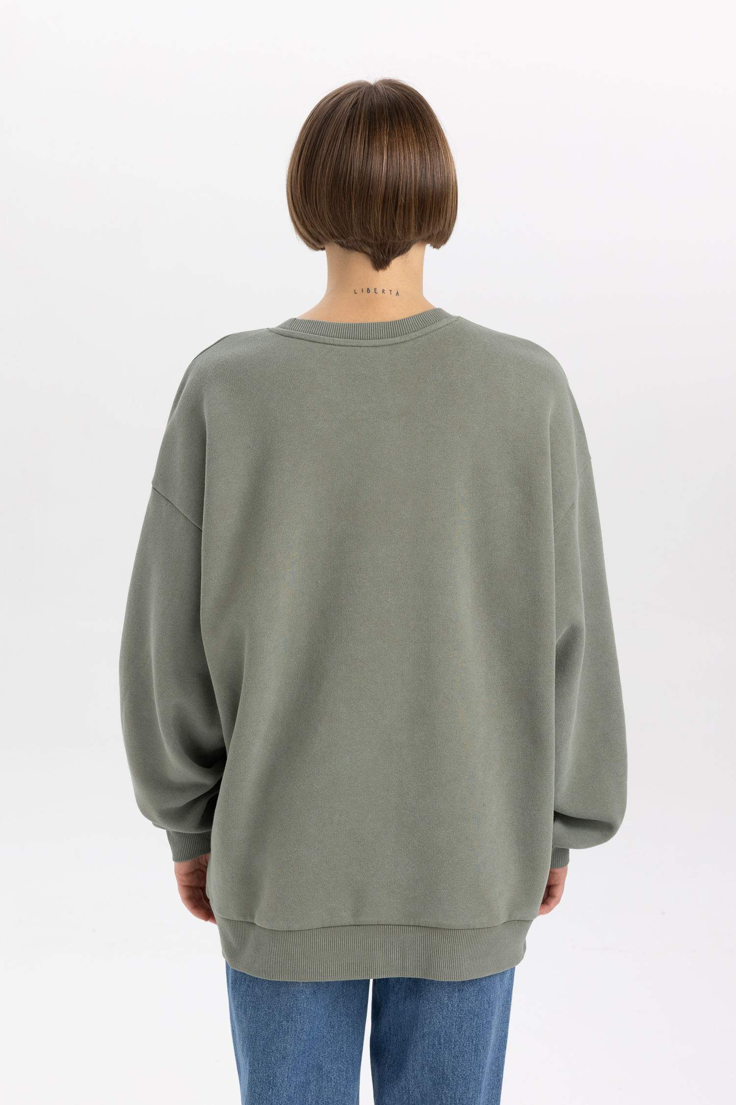 Khaki Woman Oversize Fit Crew Neck University Printed Thick Fabric ...