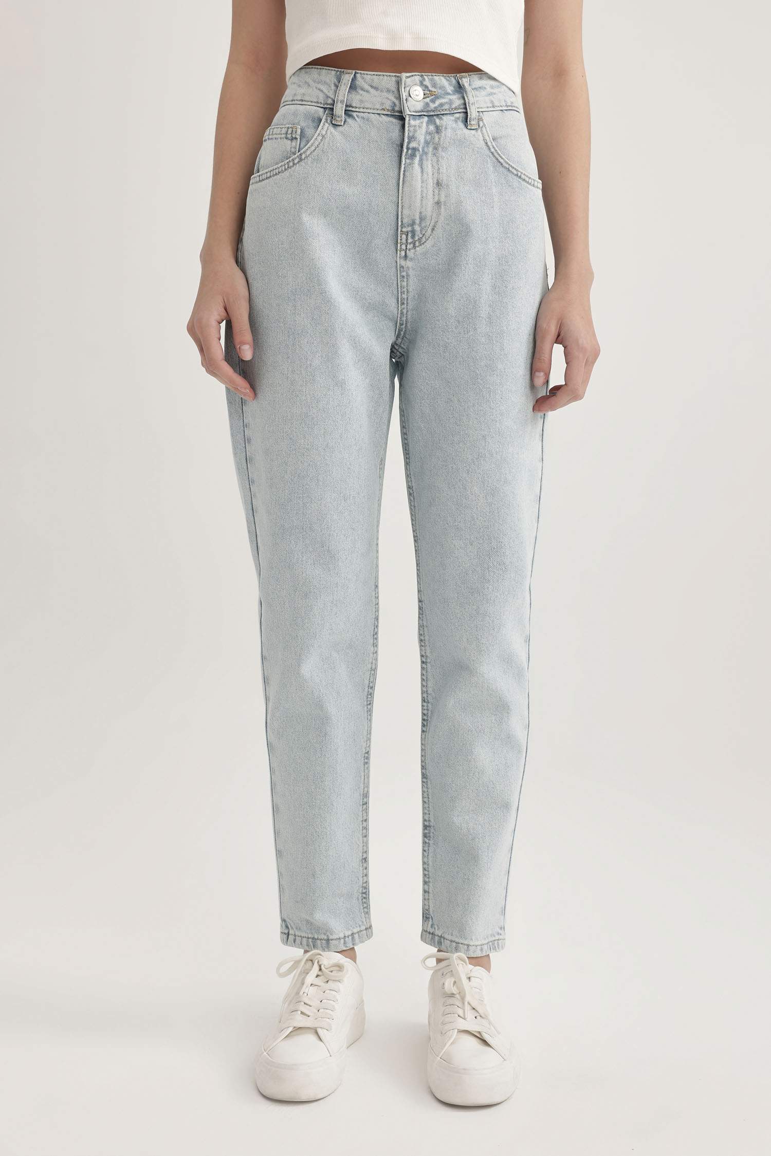 Голубой Женщины Брюки Mom кроя c высокой талией из денима 3074287 | DeFacto