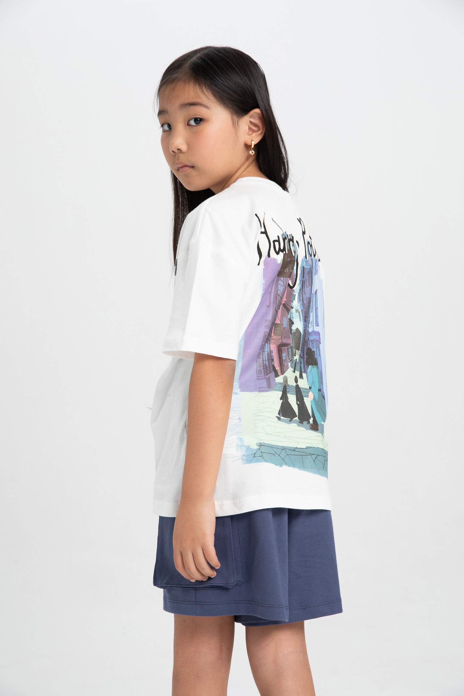 Ekru Kız Çocuk - Genç Kız Harry Potter Relax Fit Bisiklet Yaka Kısa ...